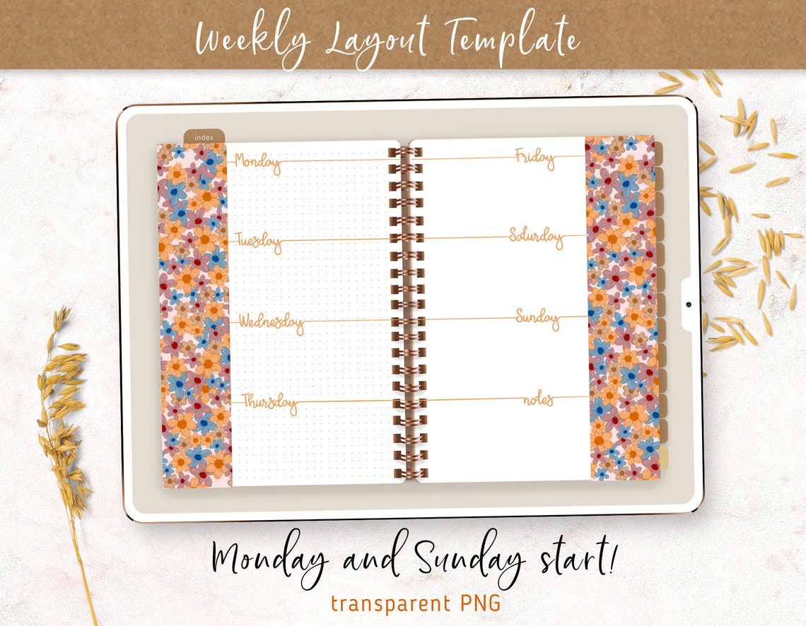 Digital Planner Weekly Template Layout Flowers Monday and - Etsy