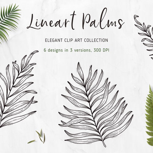 Botanical Line Art Clipart Collection Elegant Floral - Etsy