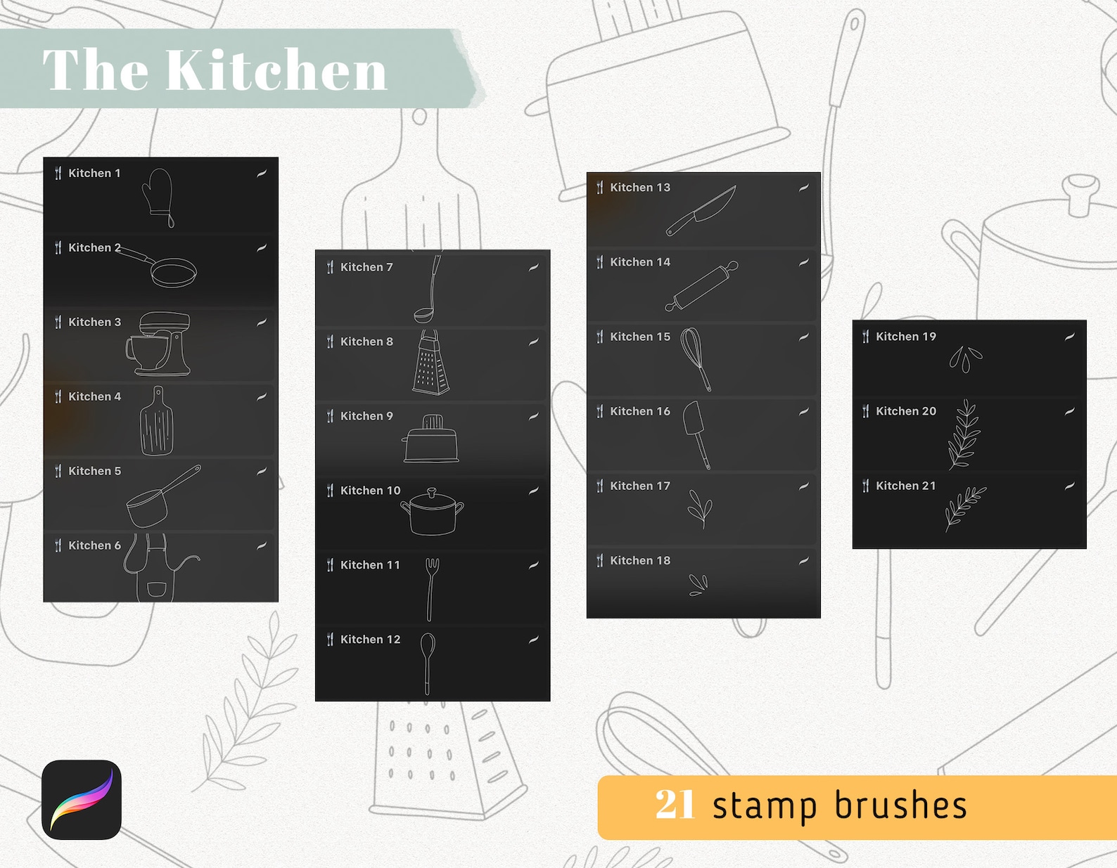 Procreate Lineart Stamps 21 Cooking Stamps Kitchen - Etsy