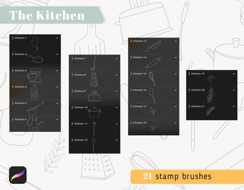 Procreate Lineart Stamps 21 Cooking Stamps Kitchen - Etsy