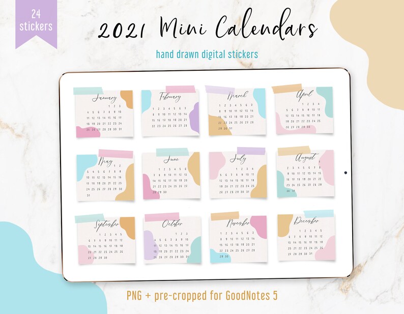 Calendars for 2021 Digital Stickers for Goodnotes 5 | Etsy
