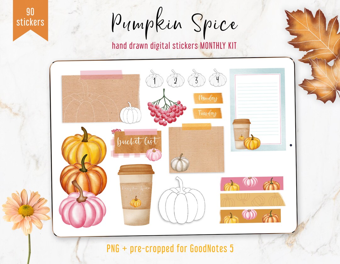 Goodnotes 5 Stickers, Pumpkin Spice Fall Vibes, Autumn Style Washi ...