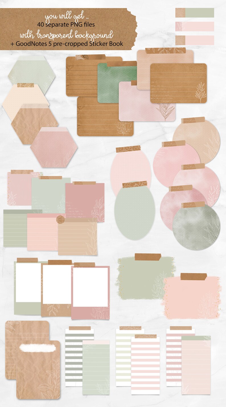 Digital Sticky Notes Bundle Powder Pink and Ligt Green | Etsy