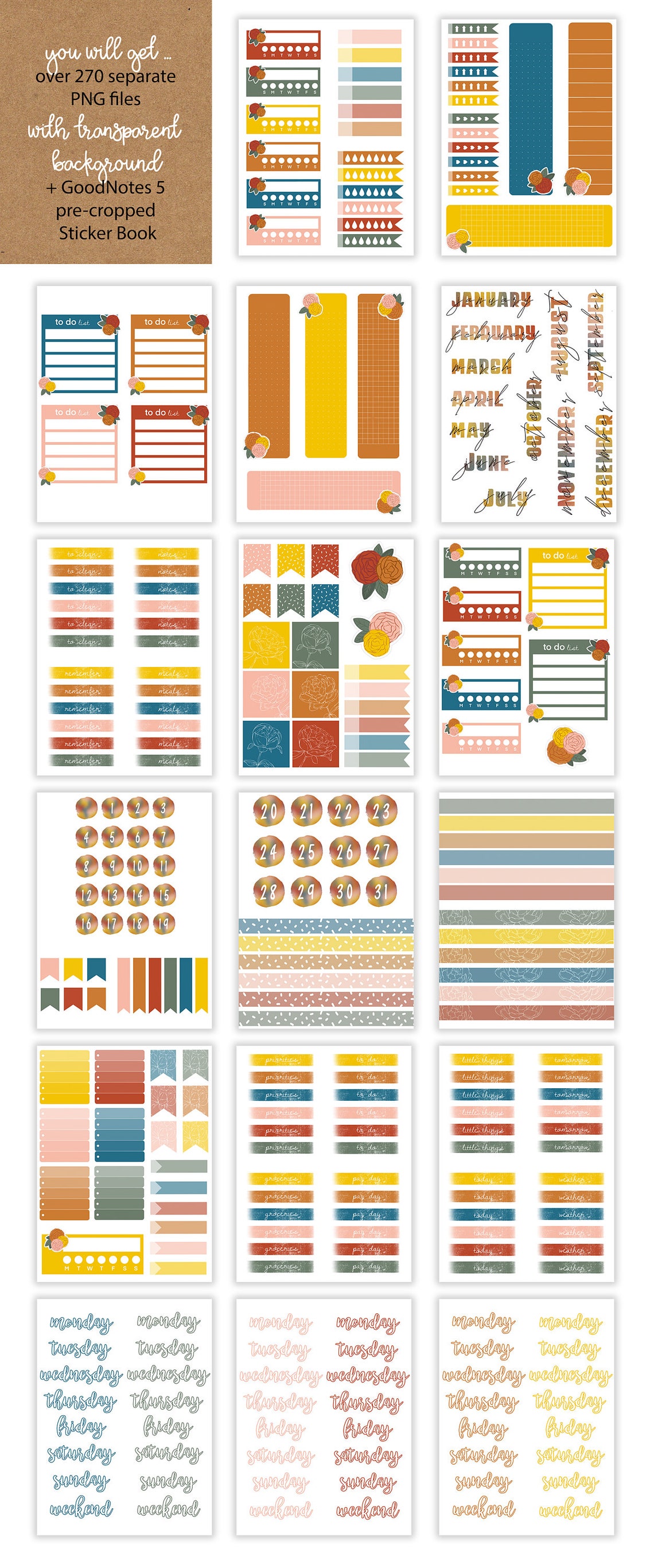 RETRO Digital Stickers Bundle PNG and Goodnotes 5 Monthly | Etsy