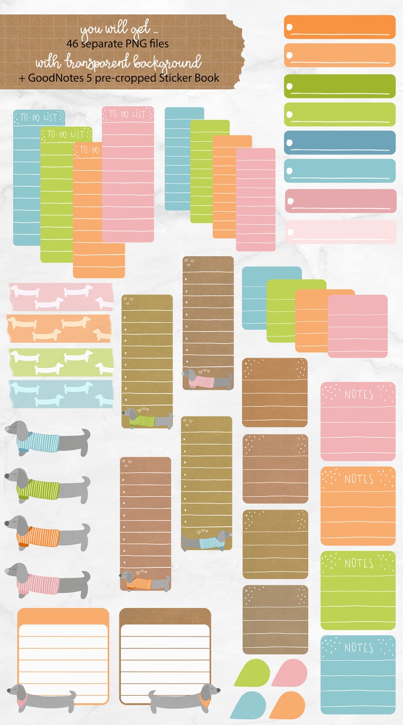 Cute Dogs Clip Art and Digital Stickers PNG Goodnotes 5 - Etsy