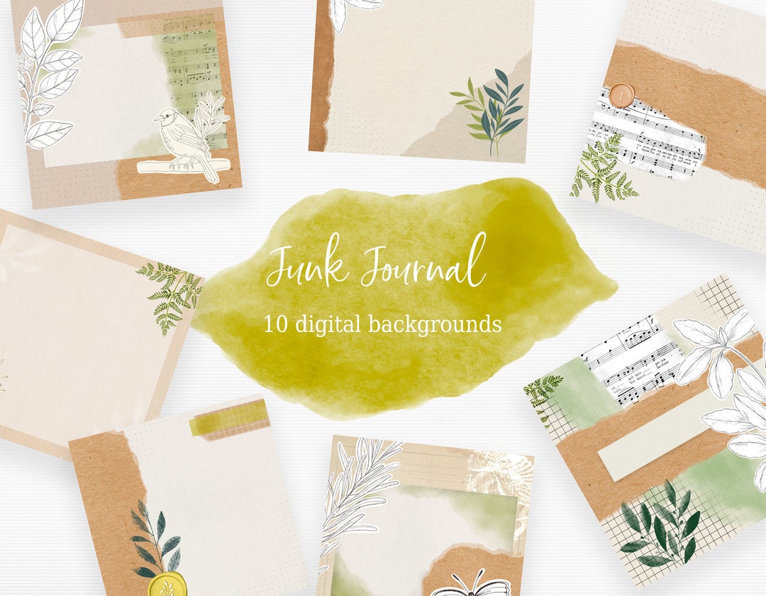 10 Junk Journal Digital Backgrounds | Botanical Style, Kraft Paper and ...