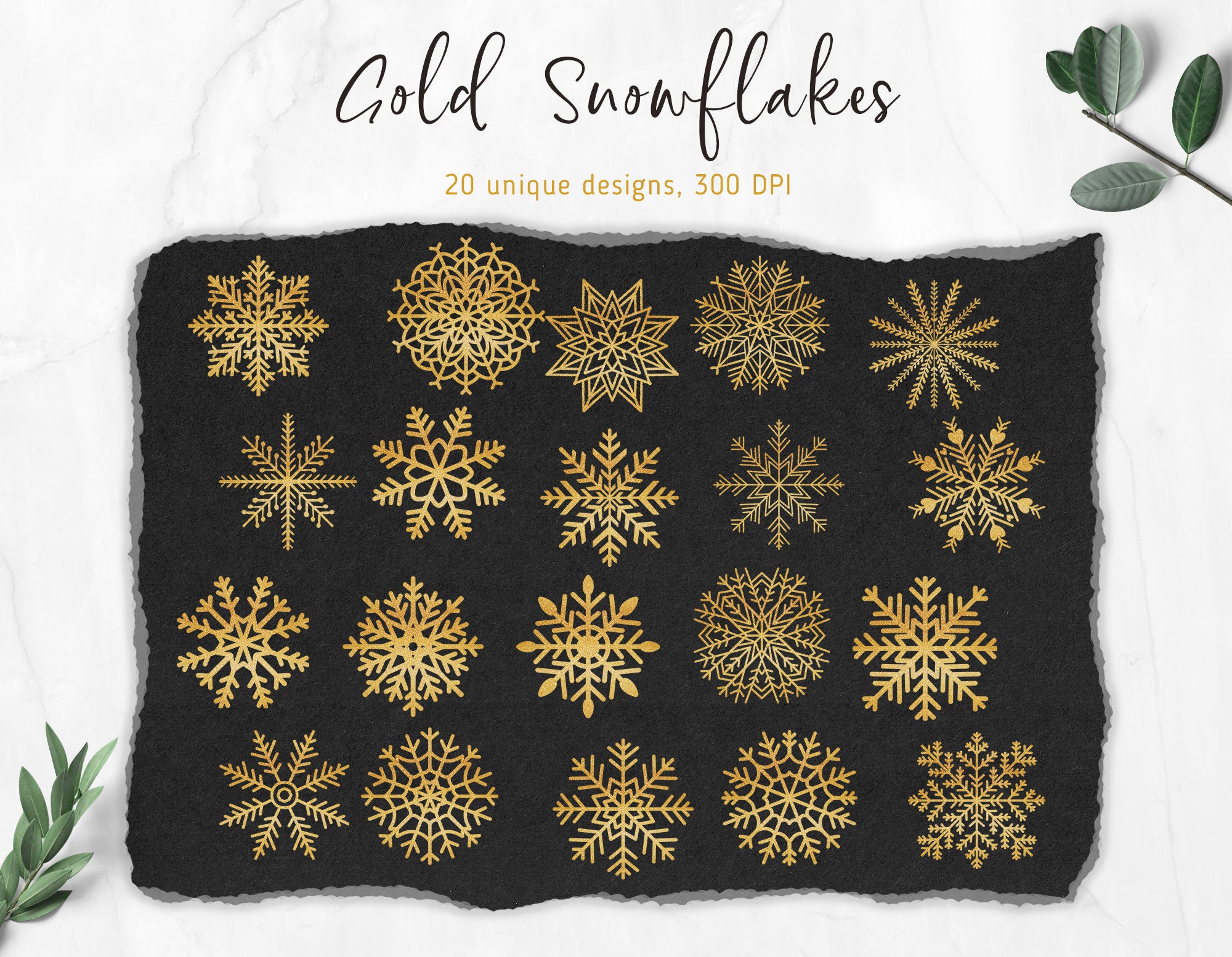 Gold Glitter Snowflakes Clipart Collection PNG Fine Art | Etsy