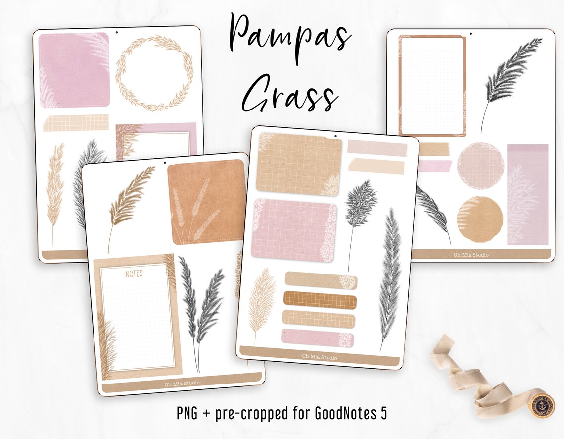 Botanical Digital Stickers, Pampas Grass Junk Journal Style, Delicate ...