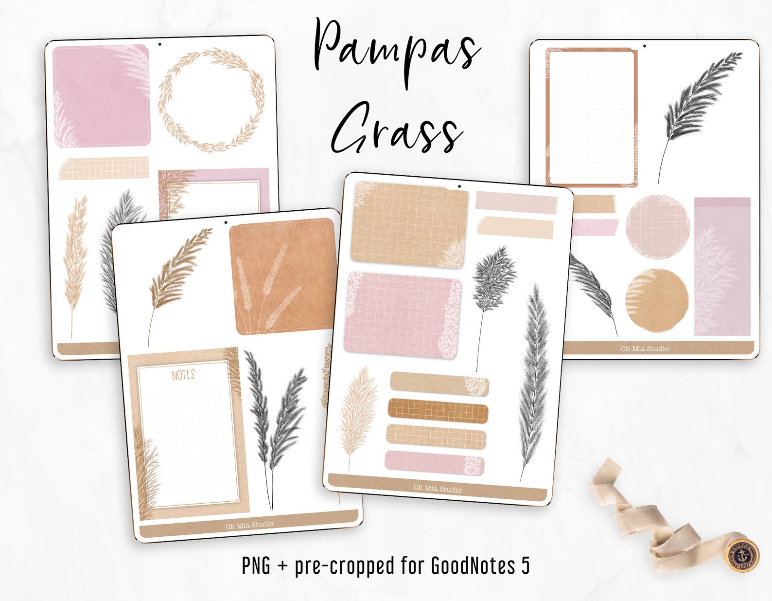Botanical Digital Stickers, Pampas Grass Junk Journal Style, Delicate ...