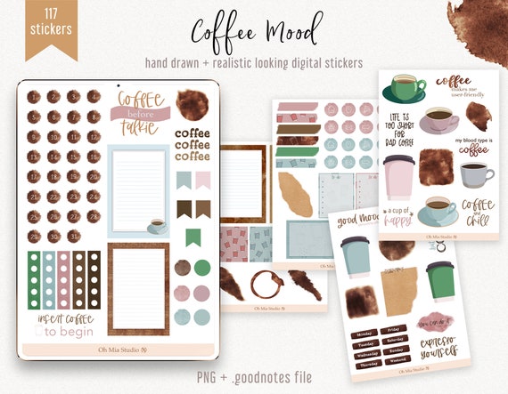 Coffee Digital Stickers. Goodnotes PNG Stickers for Coffee | Etsy