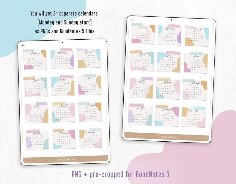 Calendars for 2021 Digital Stickers for Goodnotes 5 | Etsy