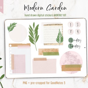 Digital Planner Sticker Monthly Kit, Goodnotes 5 Modern Garden PNG pre ...
