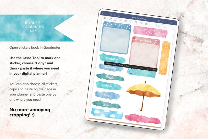 Rainy Day Watercolor Digital Stickers Clip Art PNG | Etsy