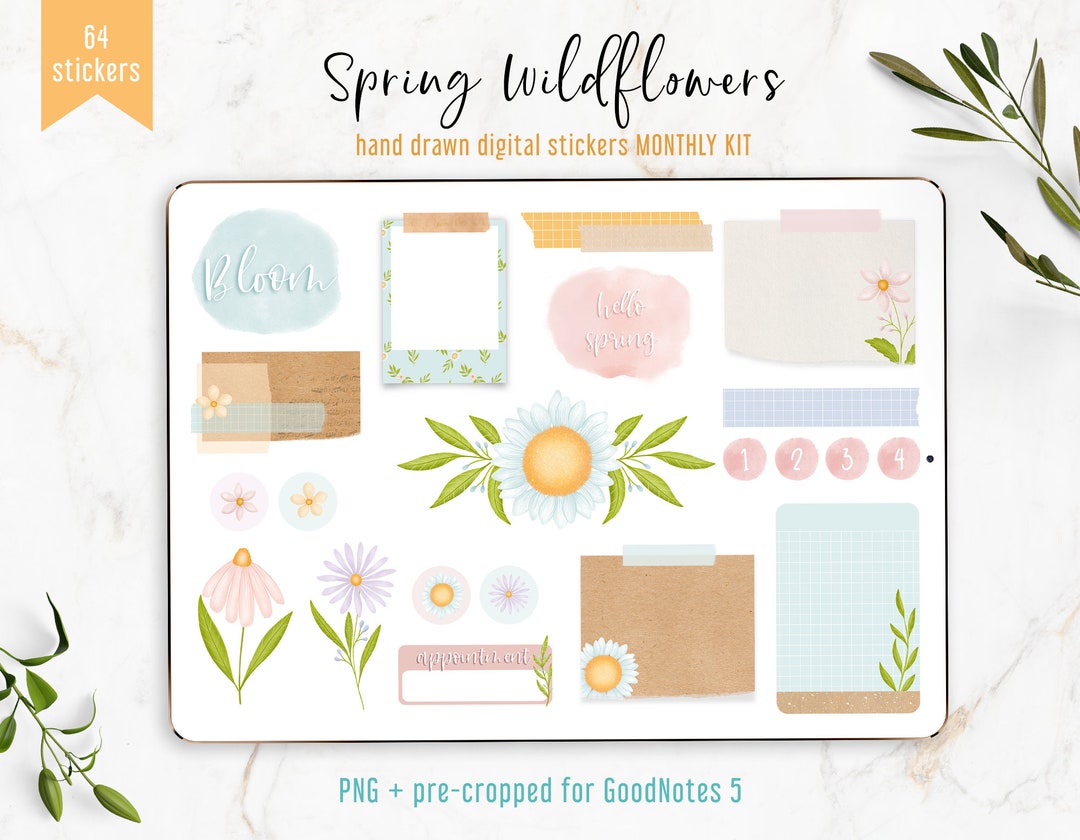 Spring Digital Stickers Full Kit, Daily and Monthly. Precropped for ...