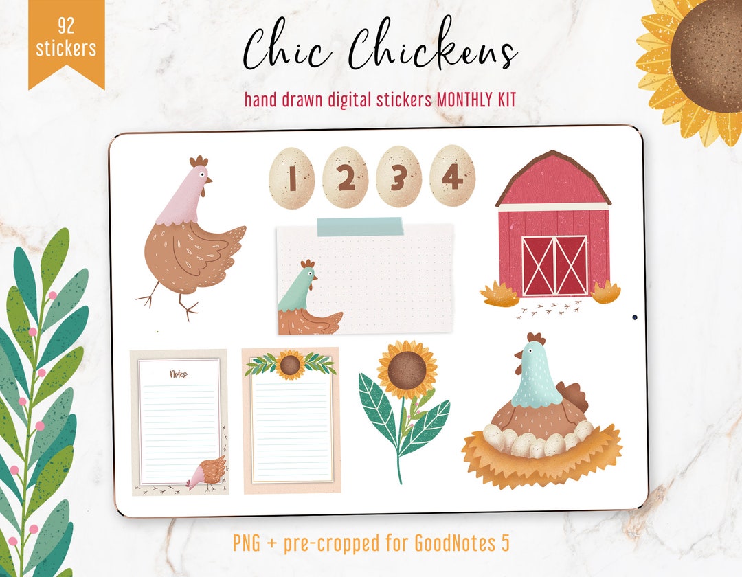 Digital Planner Stickers - Chick Hens. Goodnotes5 Stickers + PNG. Farm ...