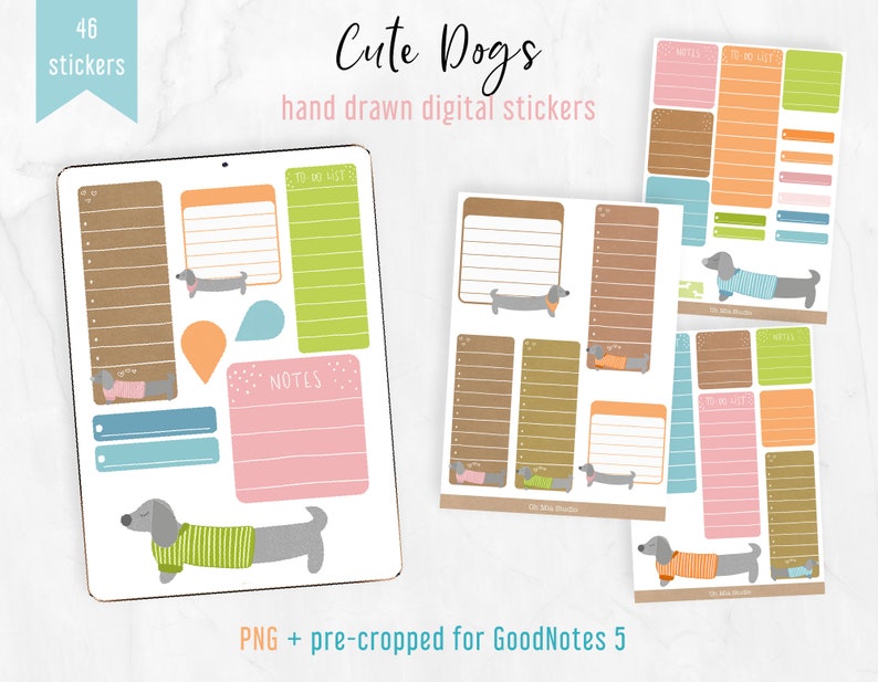 Cute Dogs Clip Art and Digital Stickers PNG Goodnotes 5 - Etsy