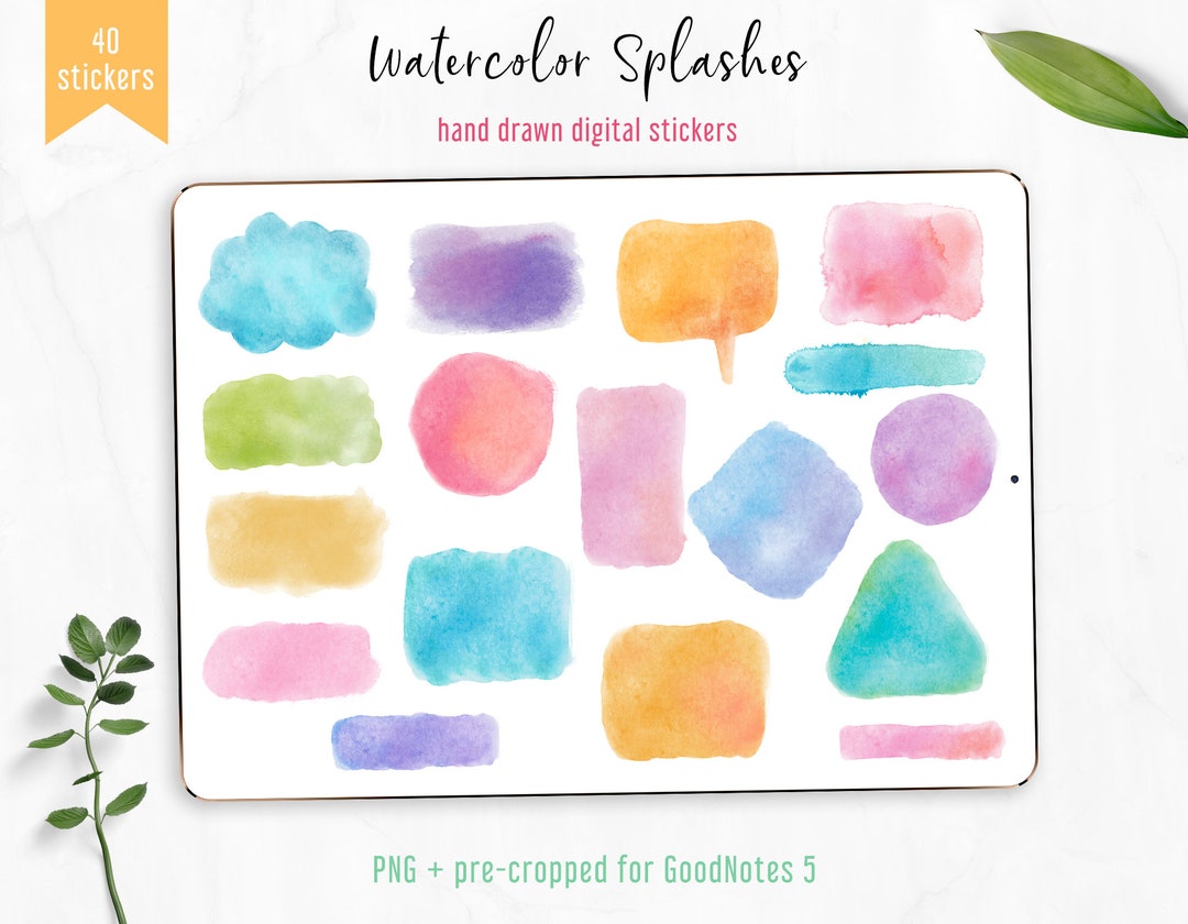Digital Stickers Watercolor Splashes, Goodnotes 5 Pre-cropped PNG ...