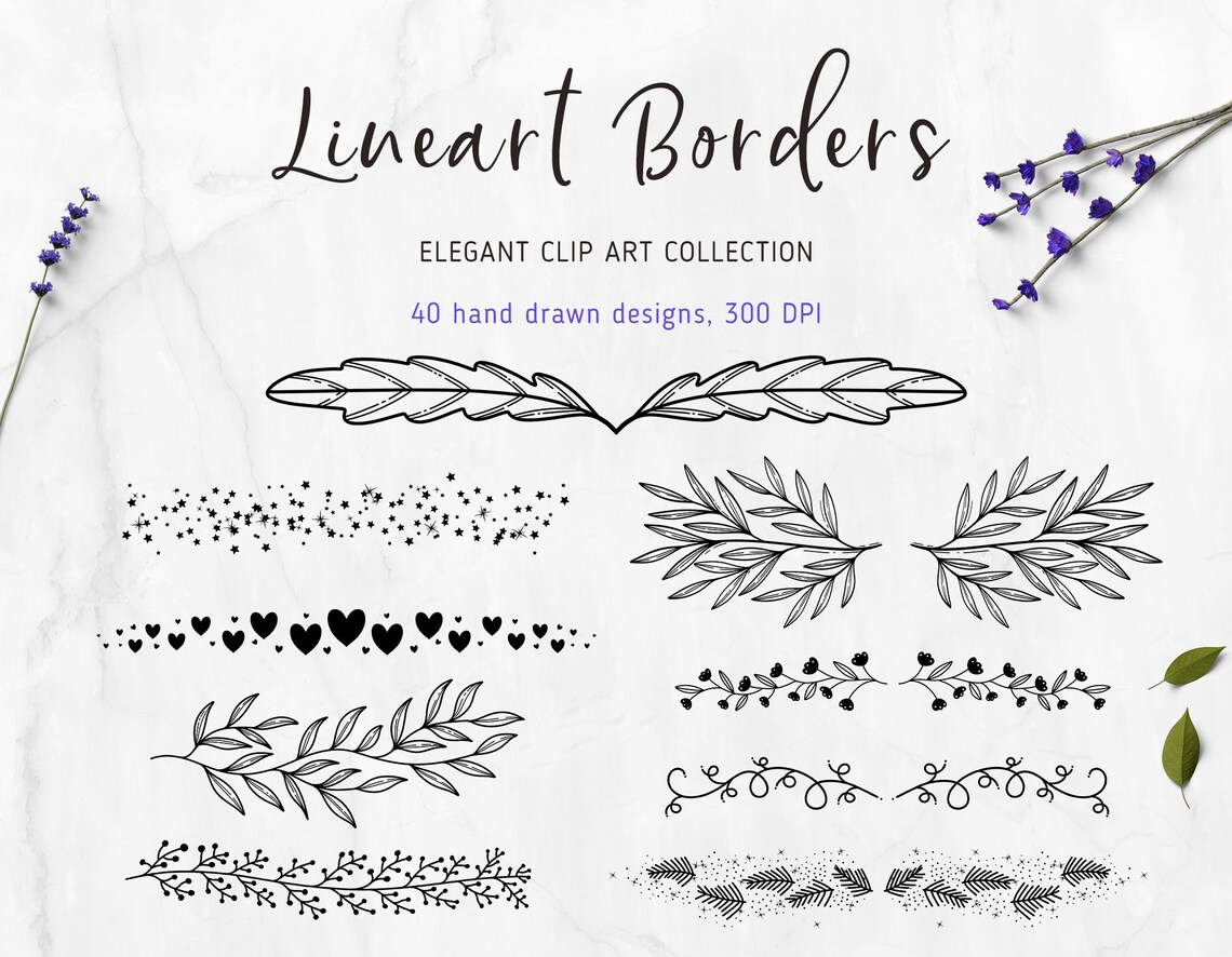 40 hand drawn borders Clip art Collection Lineart Design | Etsy
