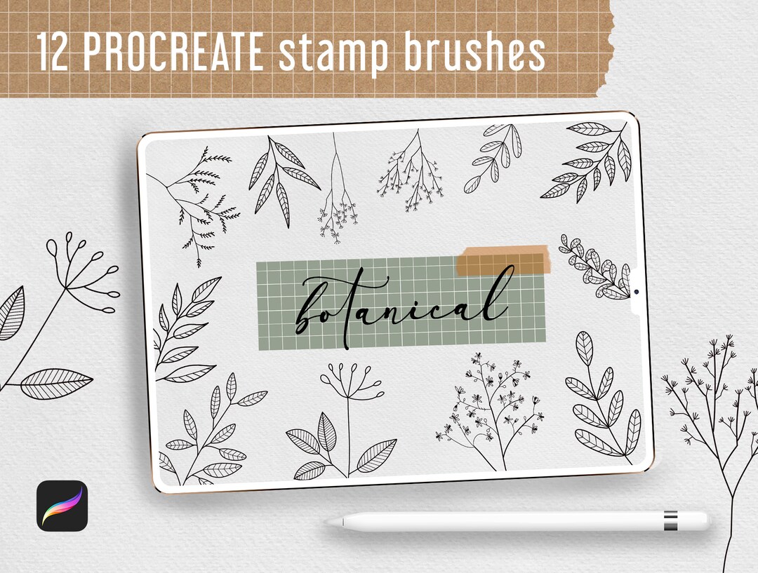 12 Botanical PROCREATE Decorative Stamp Brushes. Digital Brushes for ...