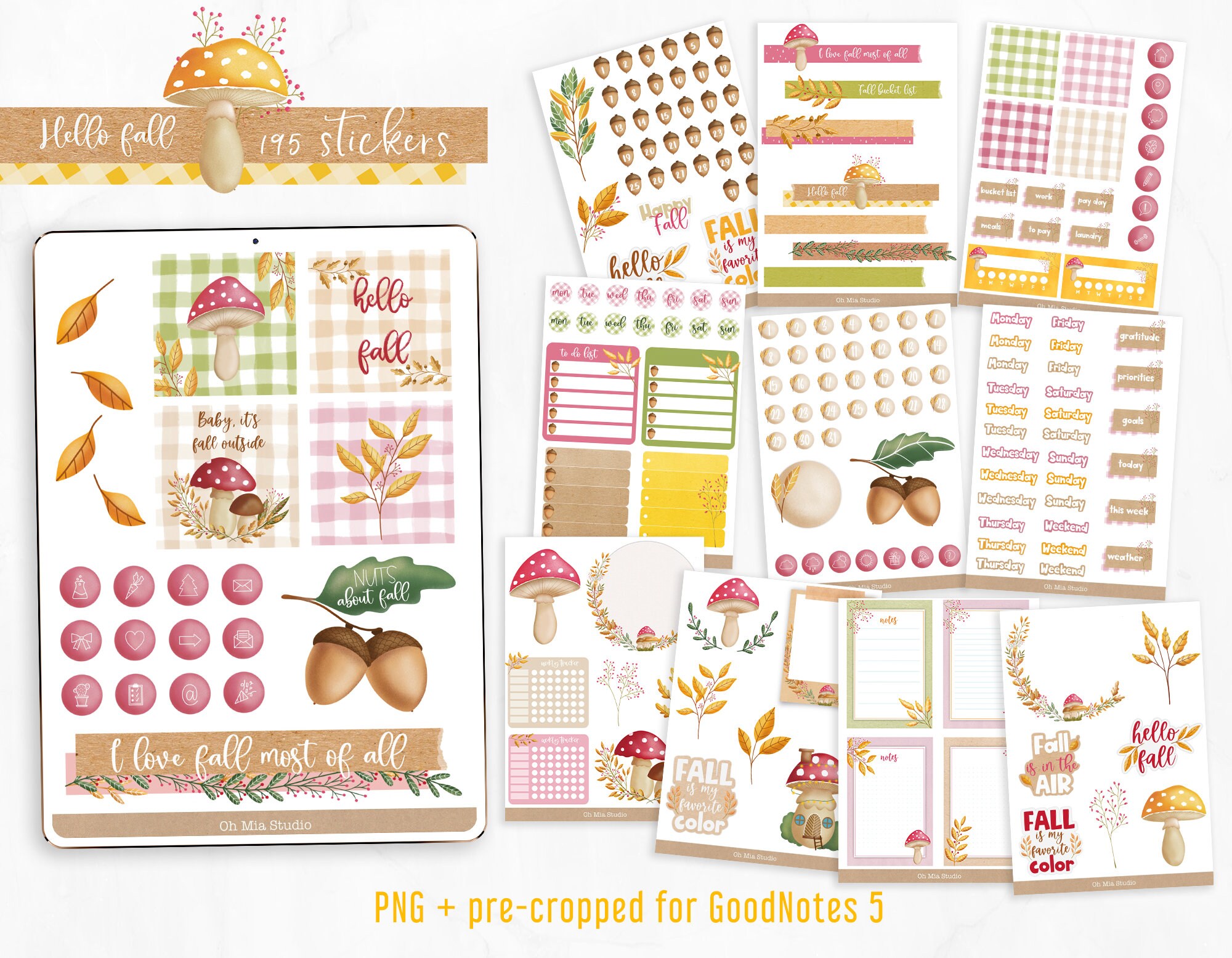 Digital Stickers Fall Vibes Goodnotes 5 PNG Stickers. 195 - Etsy