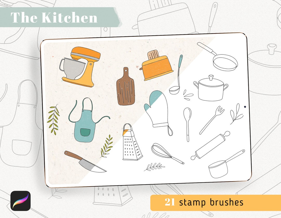 Procreate Lineart Stamps | 21 Cooking Stamps | Kitchen Accessories ...