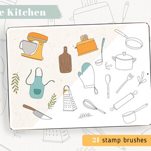 Procreate Lineart Stamps | 21 Cooking Stamps | Kitchen Accessories ...