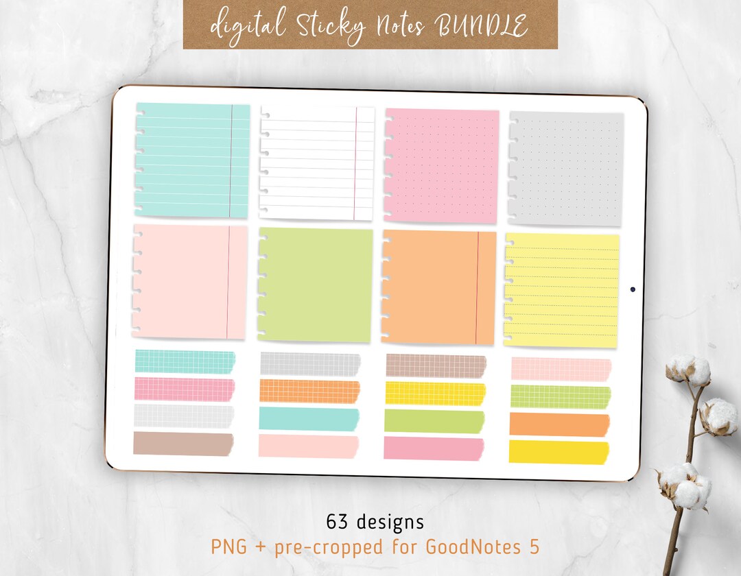 Digital Sticky Notes and Washi Tapes Bundle Goodnotes 5 Pre-cropped PNG ...