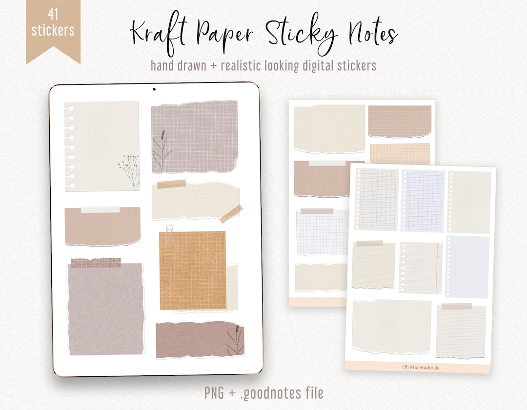 Kraft Paper Digital Sticky Notes - Minimal Set in Neutral Colors ...