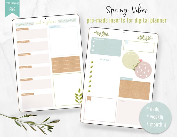 Digital Planner Pre-made Insert Stickers Spring Vibes | Etsy