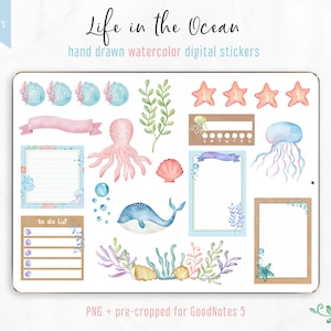 Digital Stickers Watercolor Ocean Creatures PNG Goodnotes 5 Pre-cropped ...