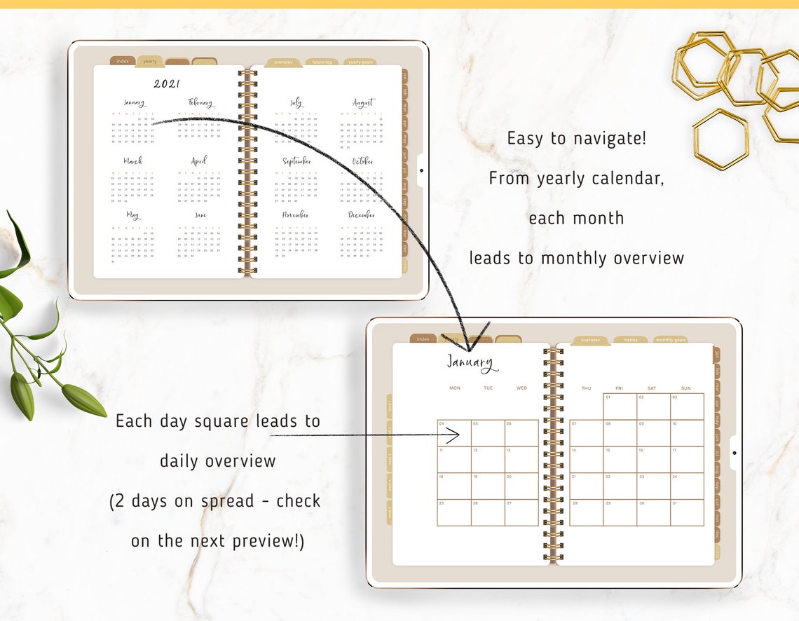 2021 Digital planner Daily hyperlink in Digital Bullet Journal | Etsy