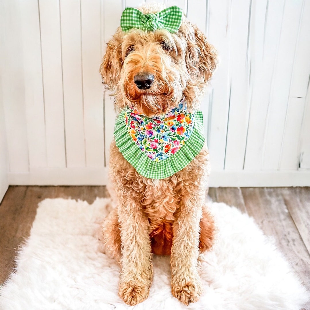 Floral Dog Bandana With Ruffles, Tie on Dog Bandana, Snap on Bandana ...