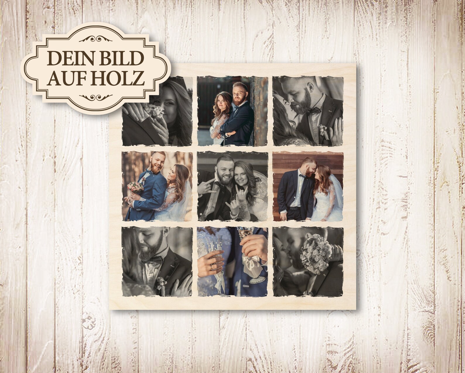 Collage mit 9 Fotos Hochzeitsfoto Bilderrahmen Fotodruck auf Holz ...