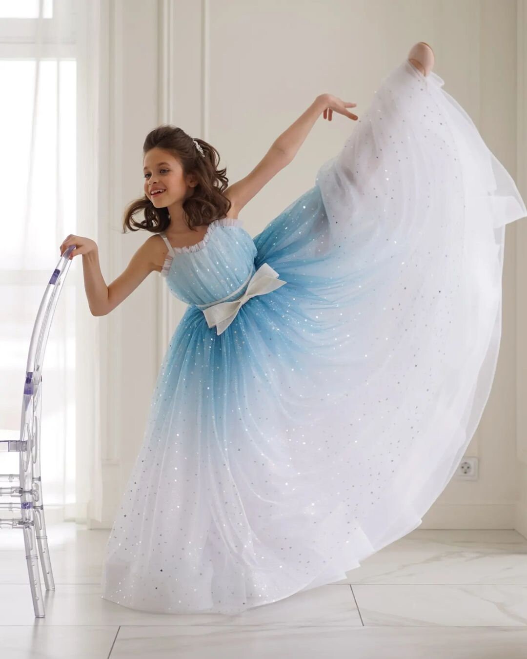 Light Blue Flower Girl Dress, Girl Ball Gown, Short Light Blue Flower ...