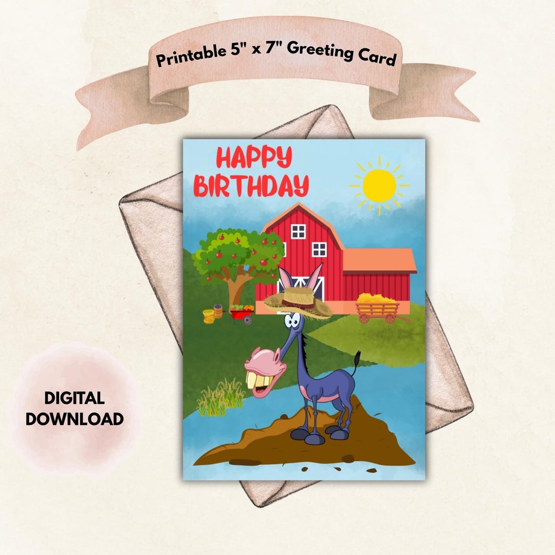 Happy Birthday Funny Donkey on a Farm With Buck Teeth and a Straw Hat ...