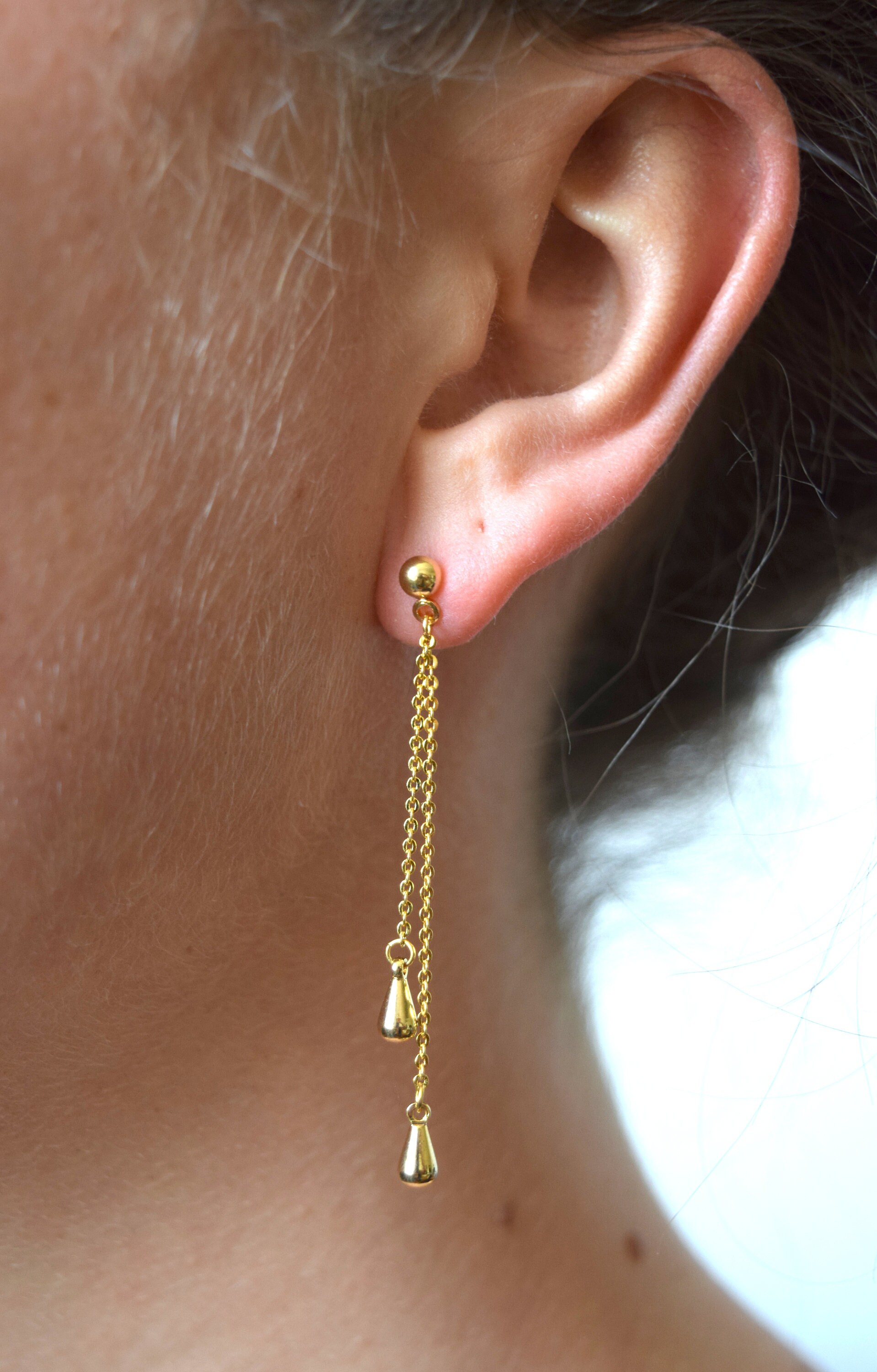 Earrings Chain Long Drops Hanging Earrings Gilded With Fine - Etsy UK
