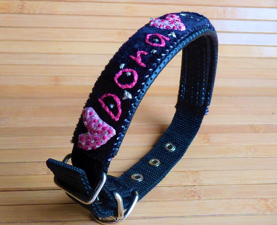 Dog name collar Dog name tag collar Dog ID collar | Etsy