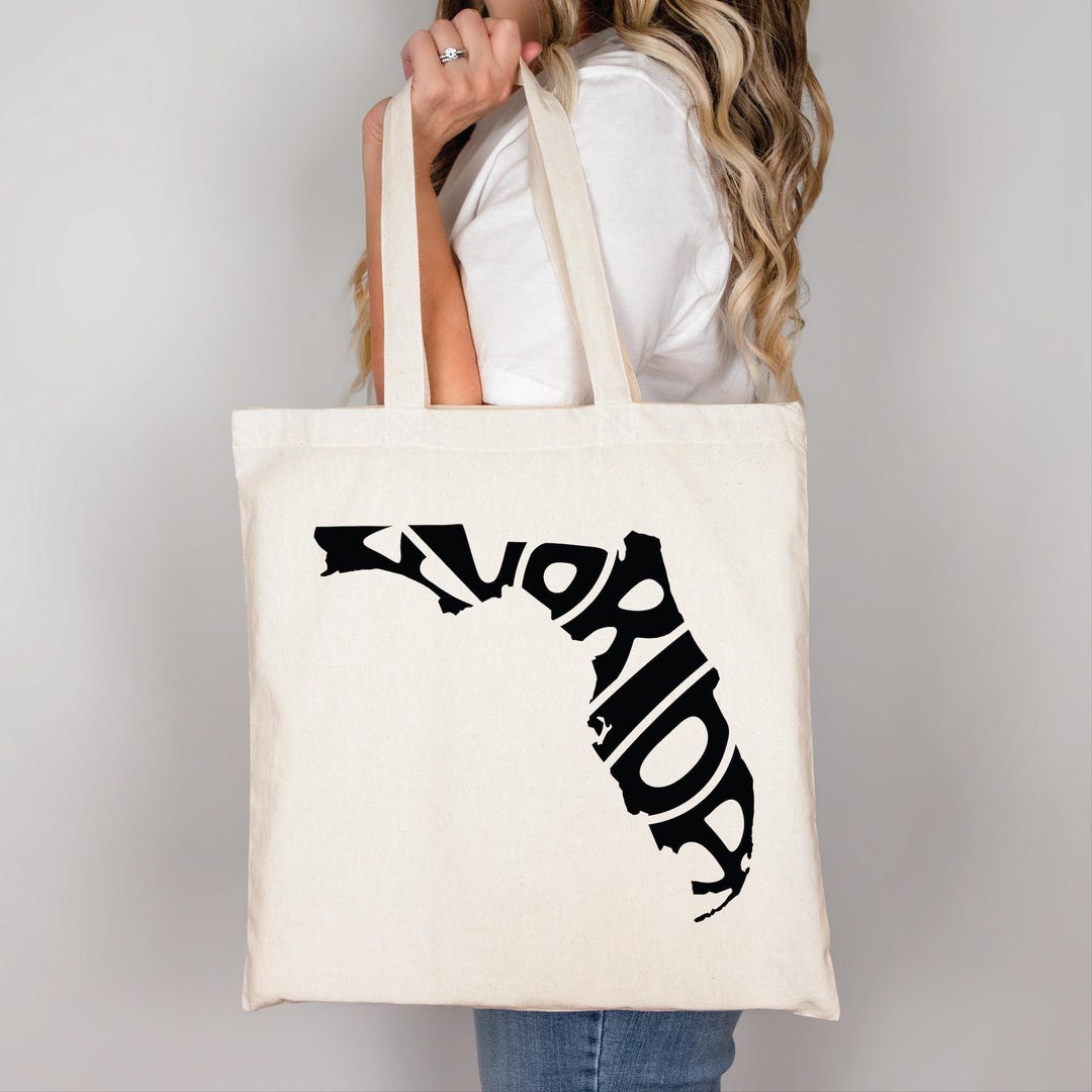 Florida State Shape Tote Bag, Florida Reusable Grocery Tote, 100% ...