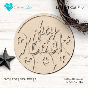 Ghost Hey Boo Halloween Door Sign, Welcome Sign SVG Door Hanger SVG ...