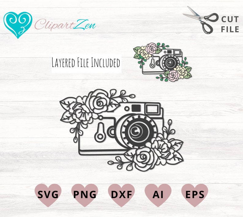 Camera With Flowers, Floral Photography Camera, Outlined, Cut File, Svg ...