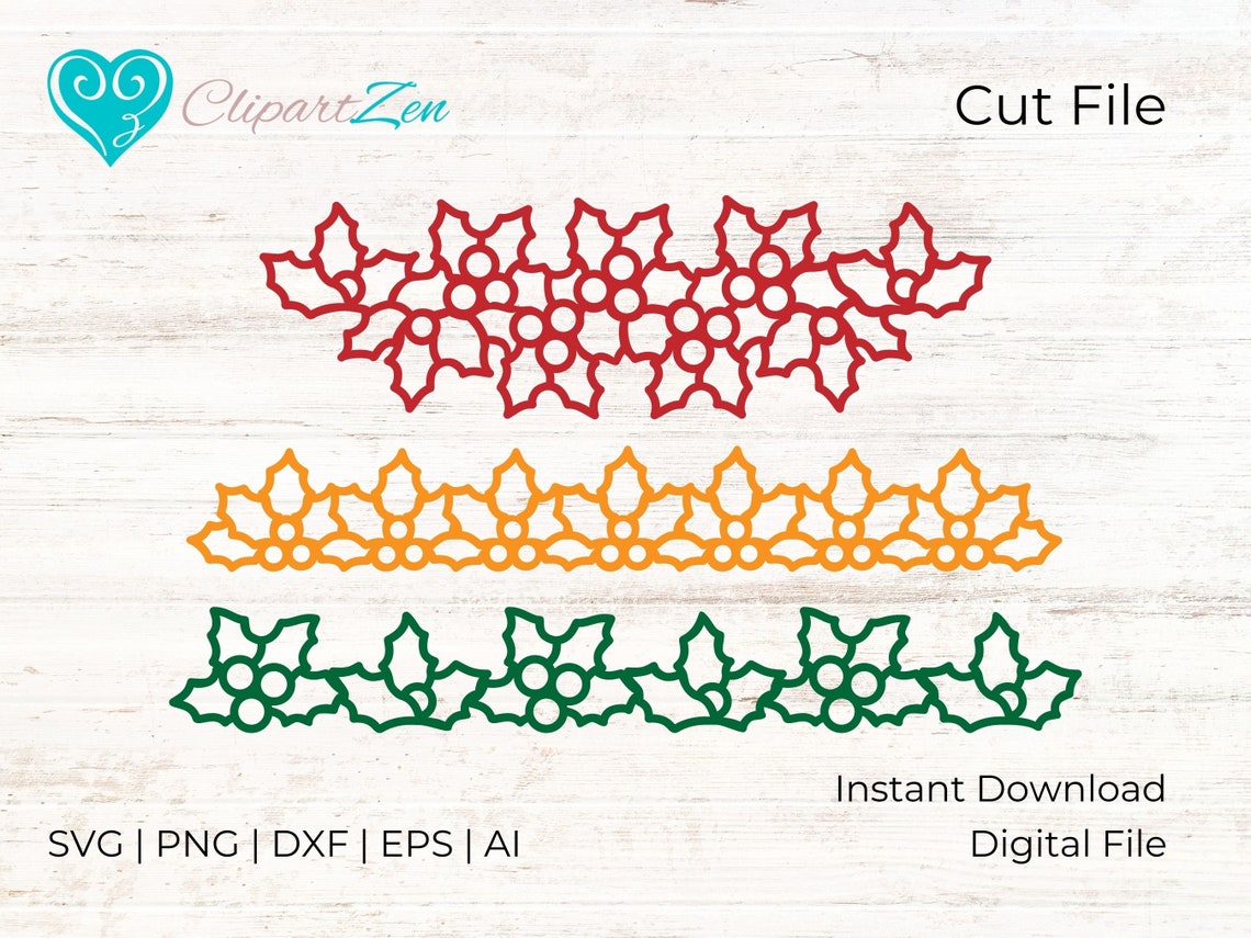 Christmas Poinsettia Flower Border Cut File, Svg, Png, Dxf, Eps, Ai ...