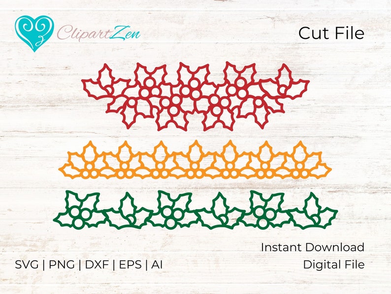 Christmas Poinsettia Flower Border Cut File, Svg, Png, Dxf, Eps, Ai ...
