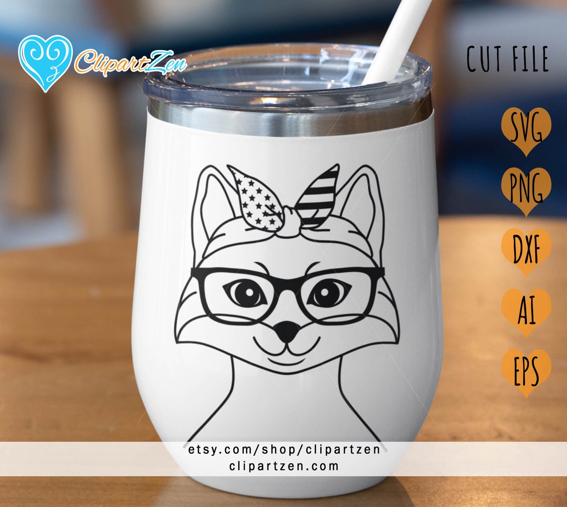 Fourth of July Fox With Glasses and Bandana Memorial Day, Svg, Png, Dxf ...
