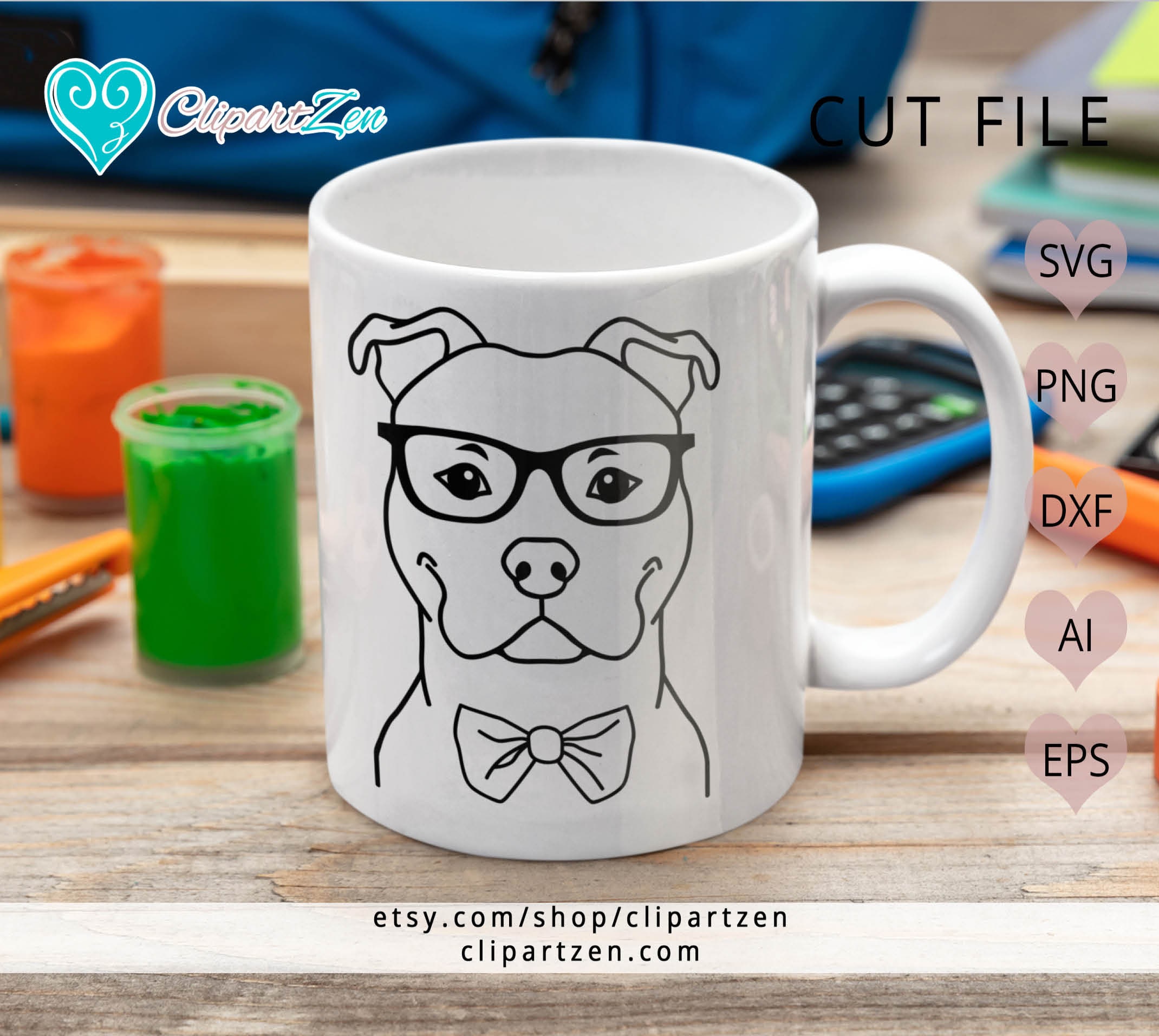 Pitbull Dog With Glasses Bowtie, Pitbull Face Outline Svg, Pitbull Head ...