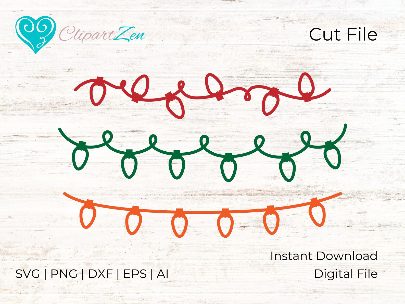 Christmas Light String Border Cut File, Svg, Png, Dxf, Eps, Ai, Clipart ...