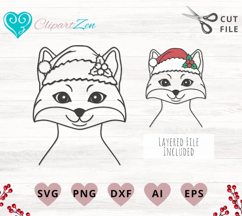 Christmas Fox Svg, Santa Hat Svg, Christmas Fox Face Svg - Etsy