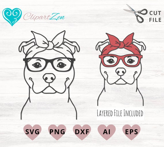 Pitbull Dog Glasses Bandana Pitbull Dog Face Outline Svg Dog - Etsy