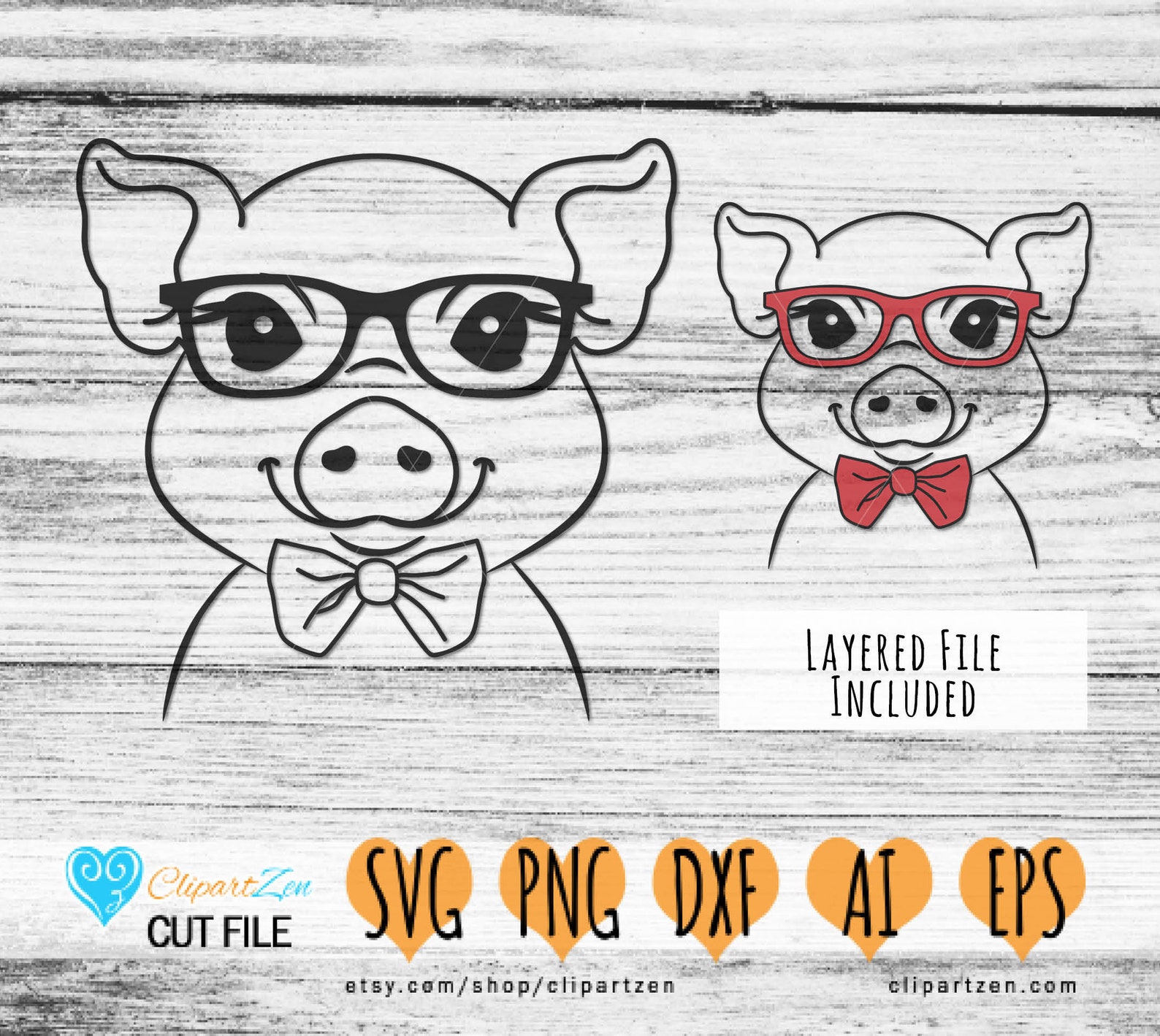 Pig With Glasses and Bowtie, Fathers Papa Grandpa, Farmhouse Pig Cut ...