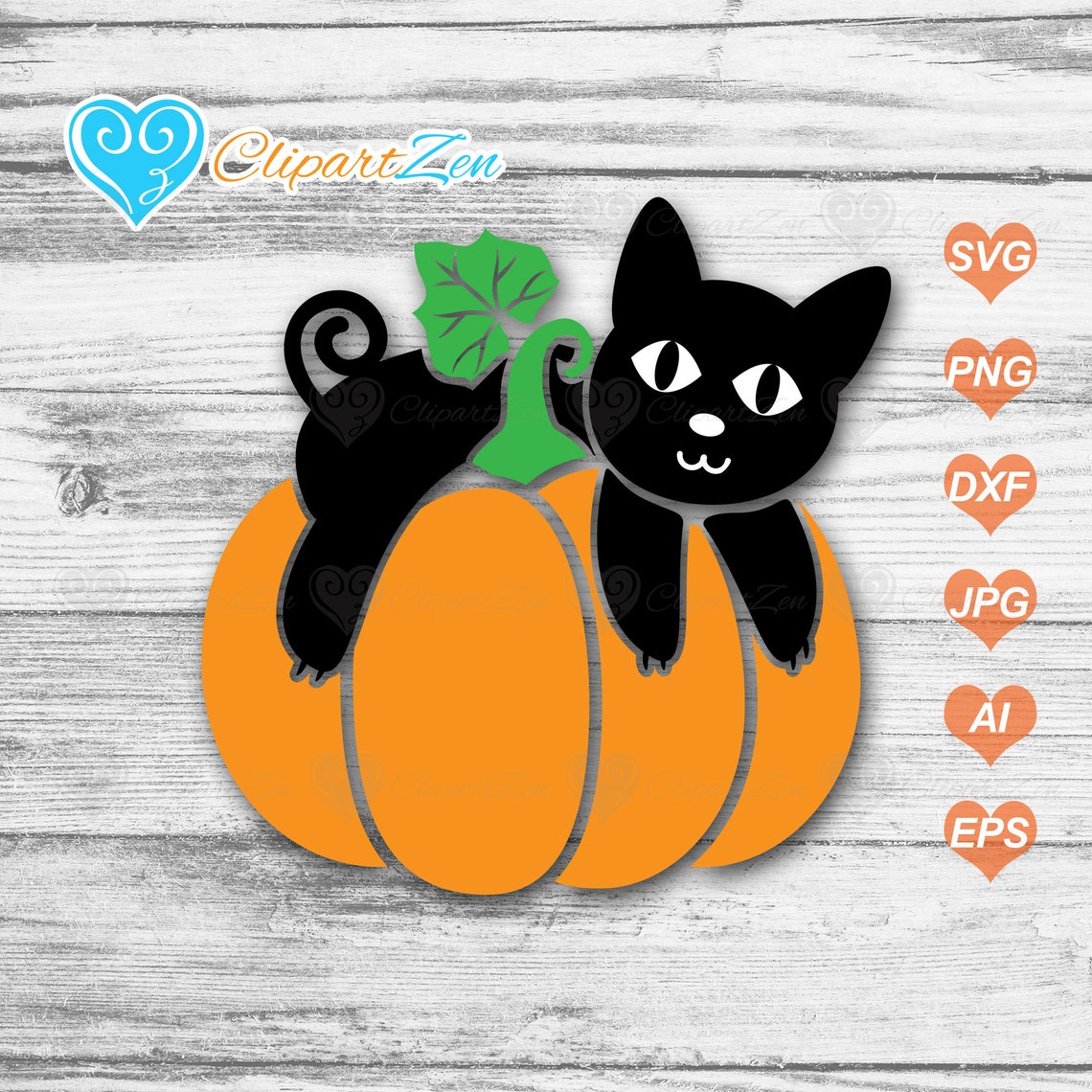 Cute Black Cat Pumpkin Fall Svg, Png, Dxf, Jpg, Eps, Ai, Clipart ...