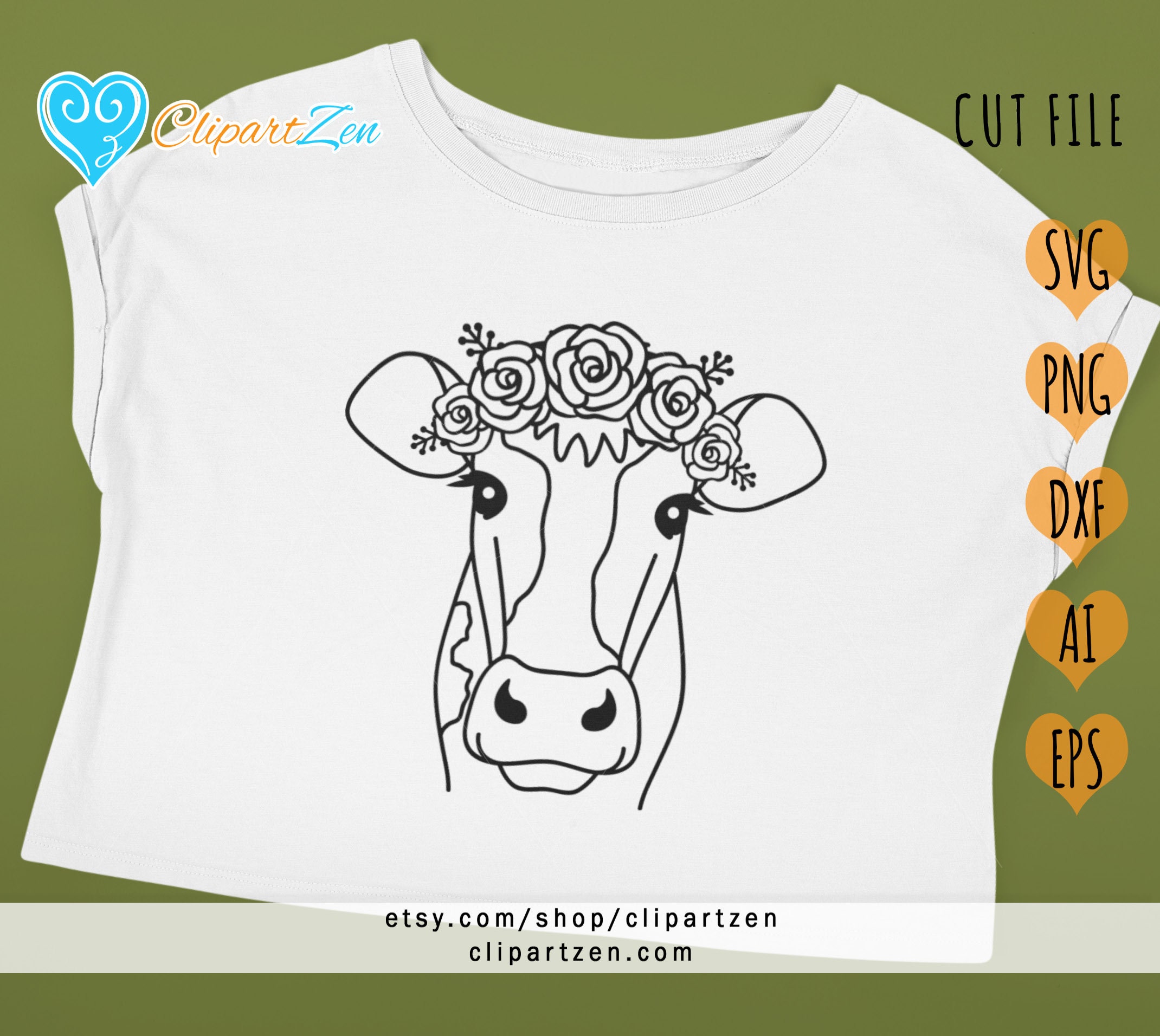 Cow With Floral Flowers Crown, Cattle Heifer, Farmhouse Cow Face Cut ...